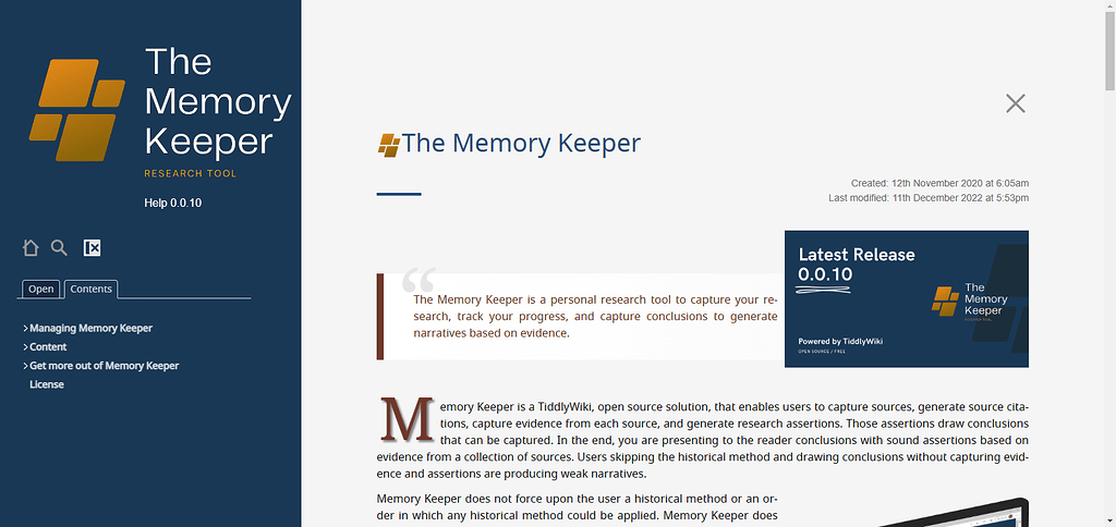 Memory Keeper Research Tool: Documentation Page - Showcase - Talk TW